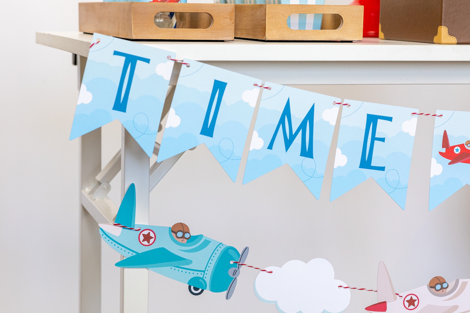 Time Flies Vintage Airplane Garland | Airplane Birthday Banner ...