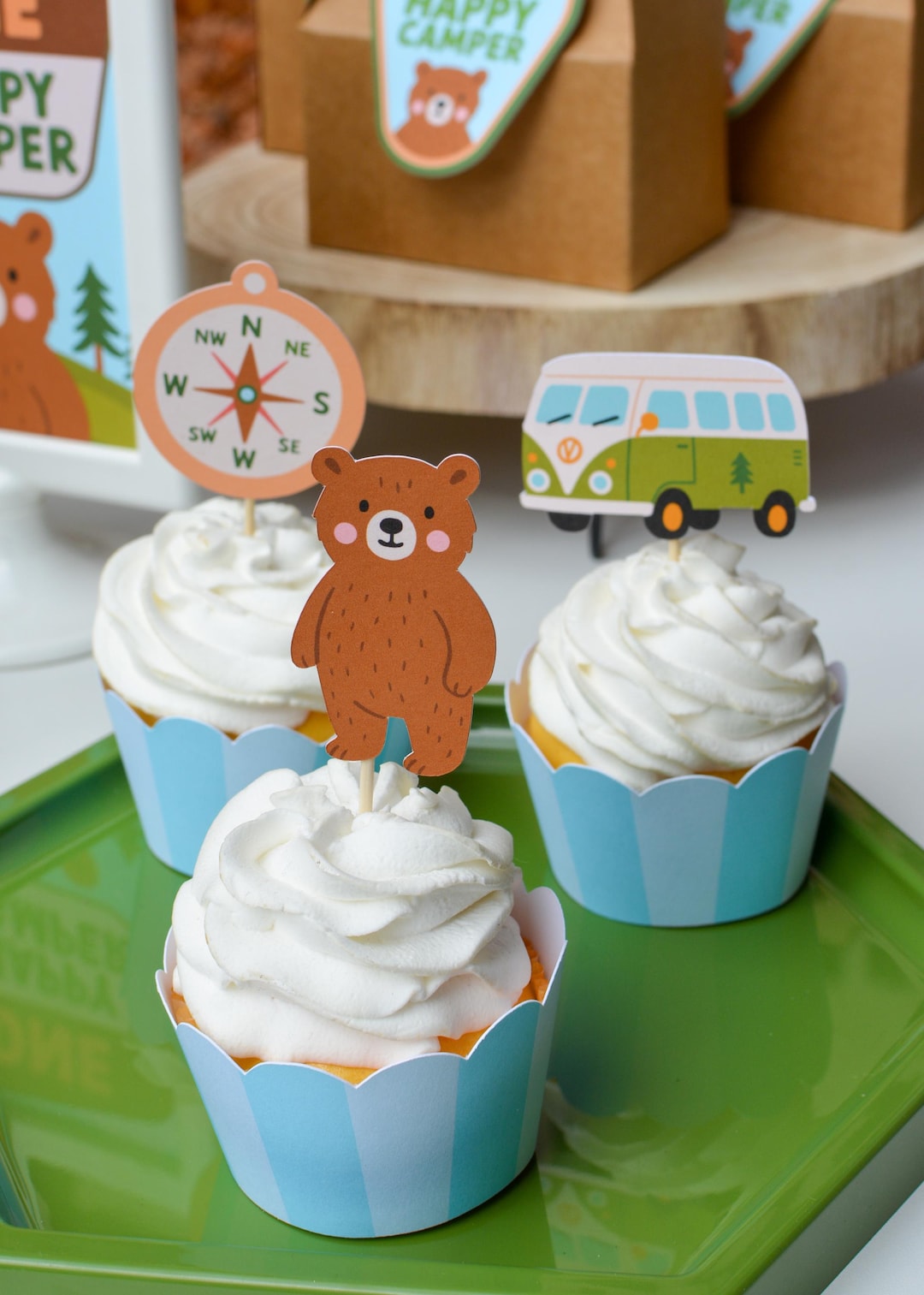 One Happy Camper Cupcake Toppers | Camping & Lumberjack Party ...