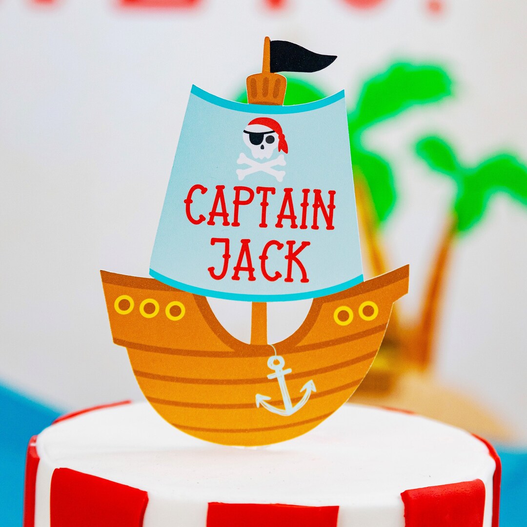 Personalized Pirate Ship Cake Topper, Pirate Birthday Party, Pirates of ...