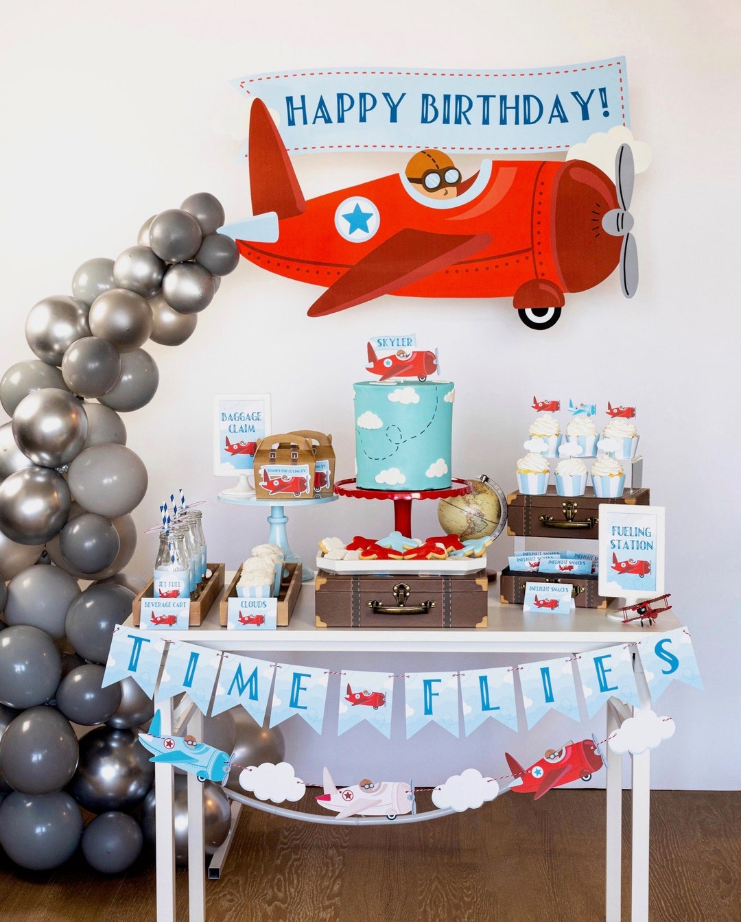 Time Flies Vintage Airplane Garland, Airplane Banner, Airplane Theme ...