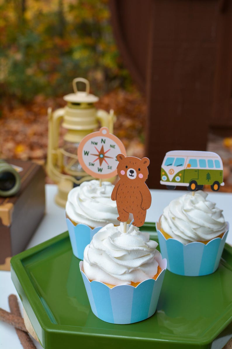 One Happy Camper Cupcake Toppers | Camping & Lumberjack Party ...