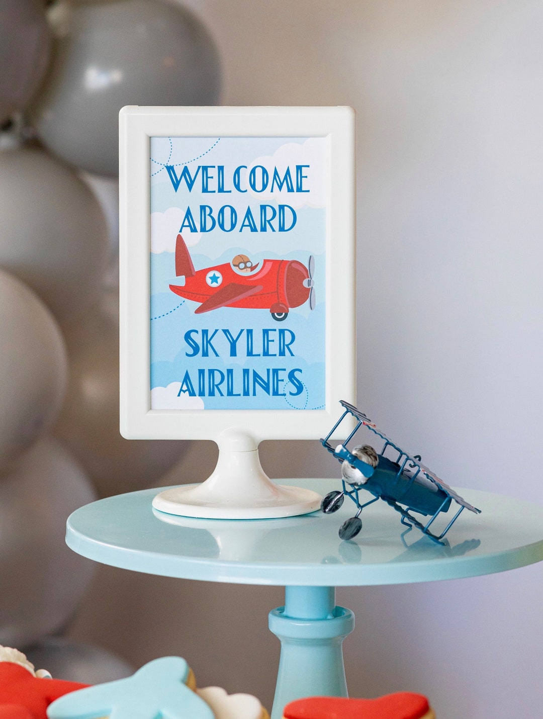 Personalized Welcome Aboard Vintage Airplane Party Sign | Airplane ...