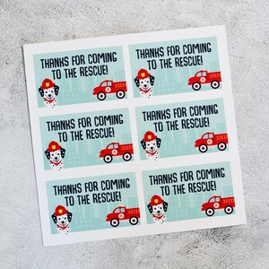 Firetruck Party Sticker Gift Tags | Firefighter Birthday Favor Tags ...