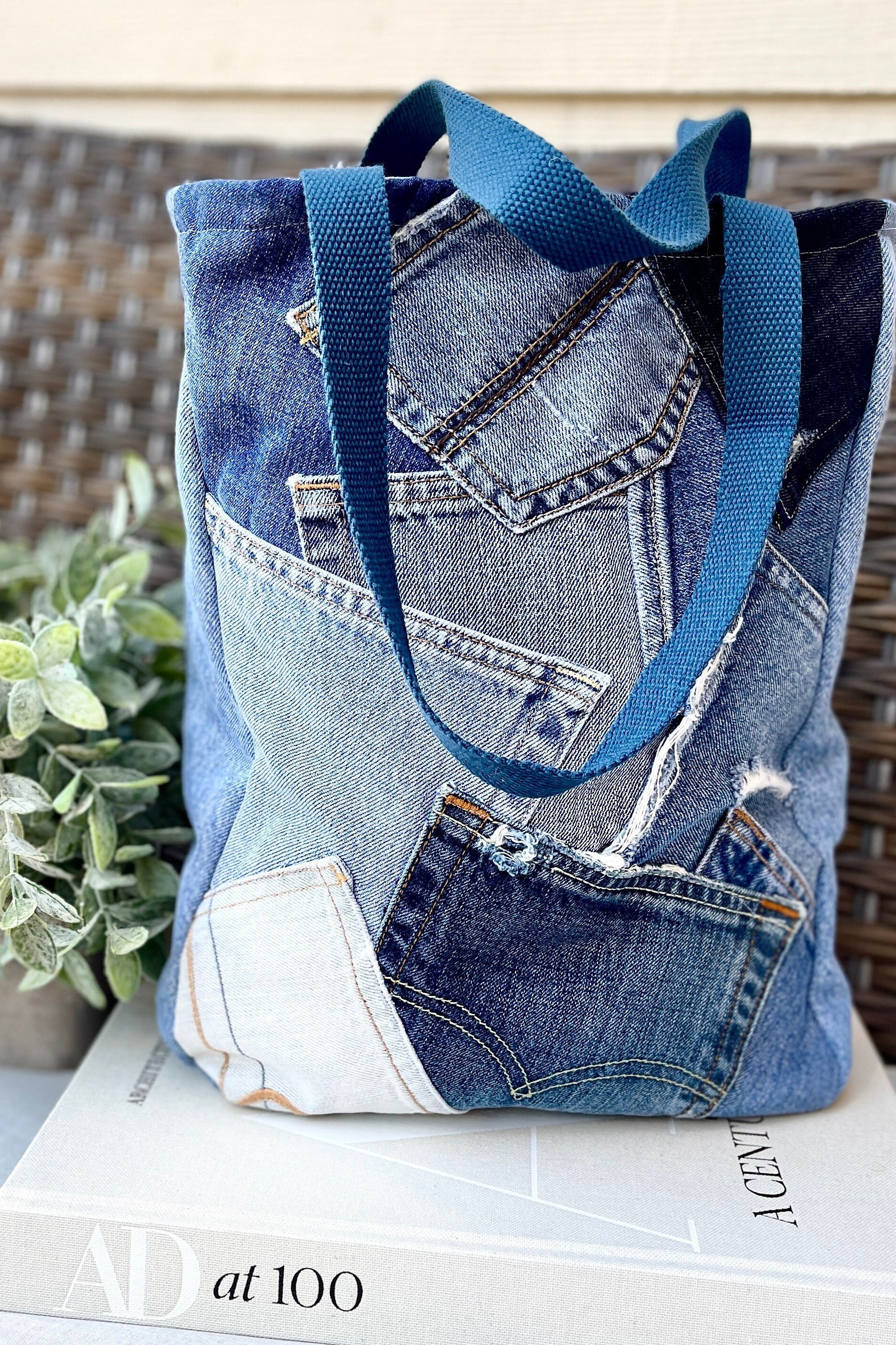 Upcycled Denim Tote Bag All About the Pockets - Etsy