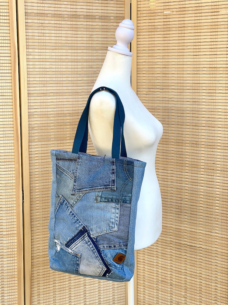 Upcycled Denim Tote Bag All About the Pockets - Etsy