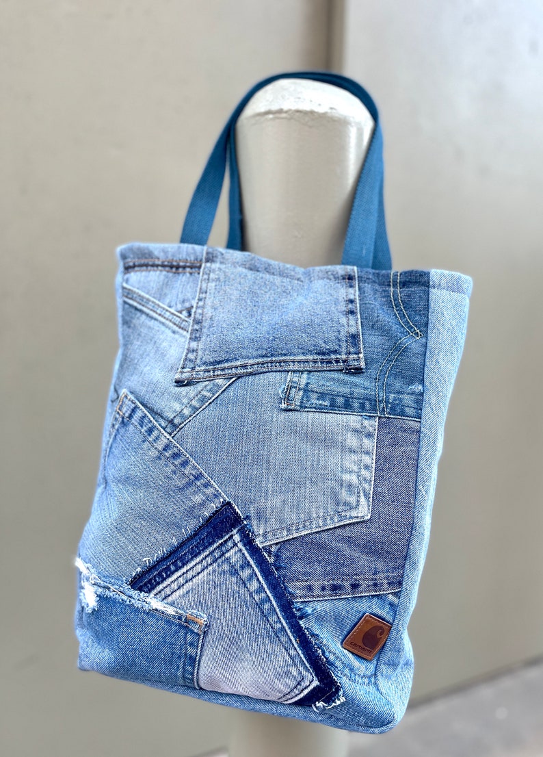 Upcycled Denim Tote Bag All About the Pockets - Etsy