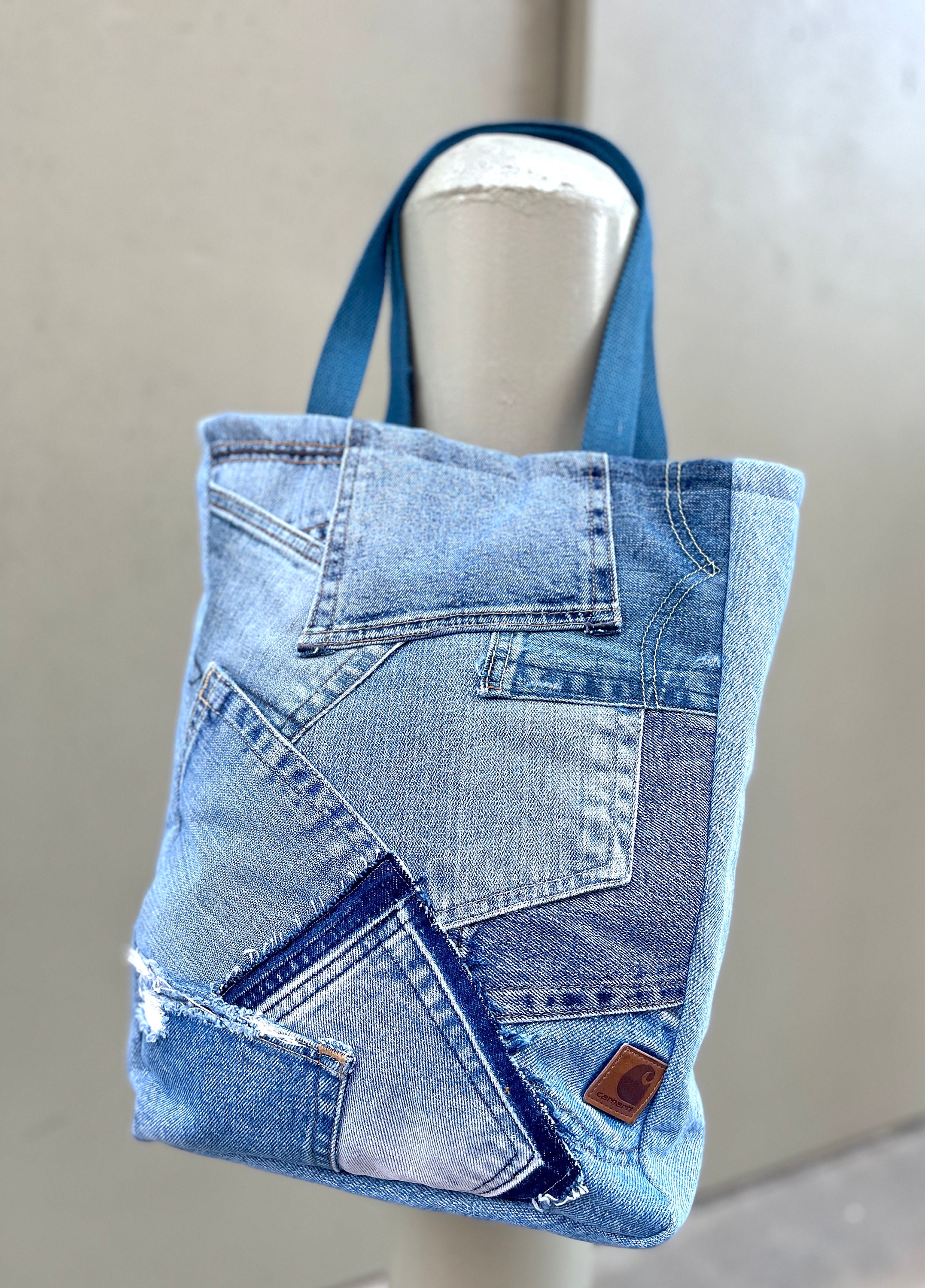 Upcycled Denim Tote Bag All About the Pockets - Etsy