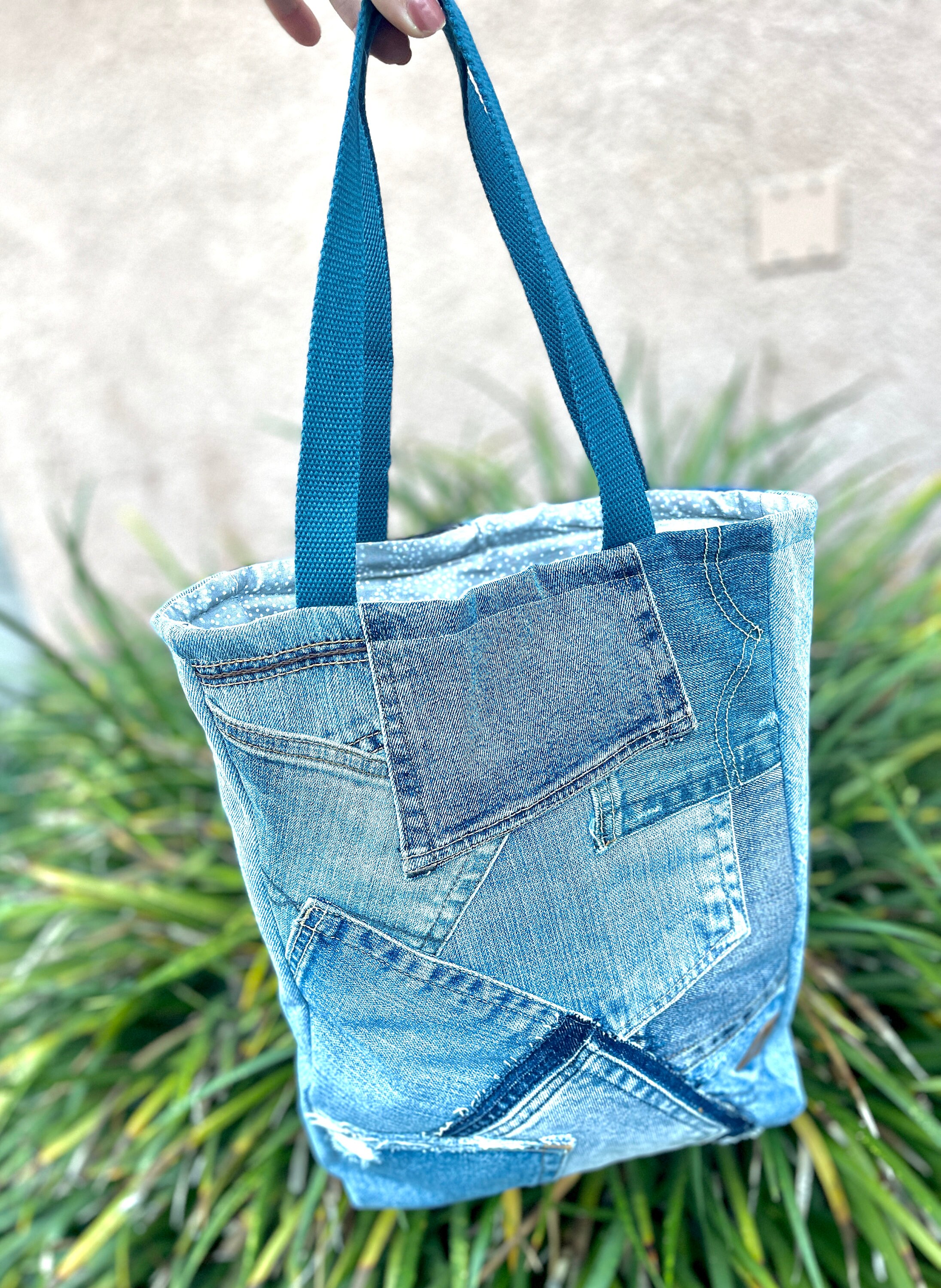Upcycled Denim Tote Bag All About the Pockets - Etsy