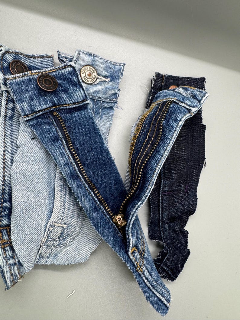 Recycled Denim Zippers With Buttons - Upcycled Jeans - 5 Piece Lot - Etsy