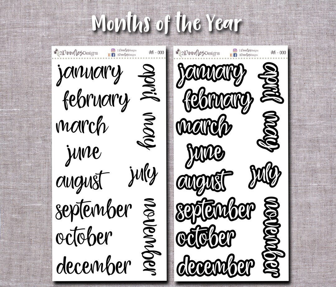 Months of the Year Monthly Sticker Kit Hobonichi Sticker Kit Bullet ...
