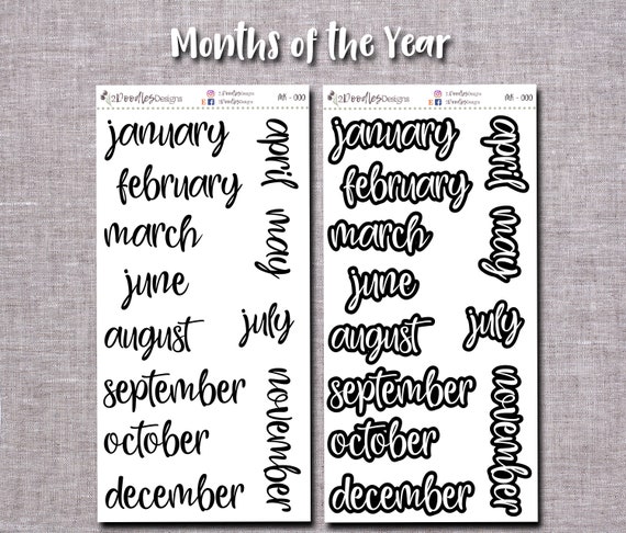 Months of the Year Monthly Sticker Kit Hobonichi Sticker | Etsy