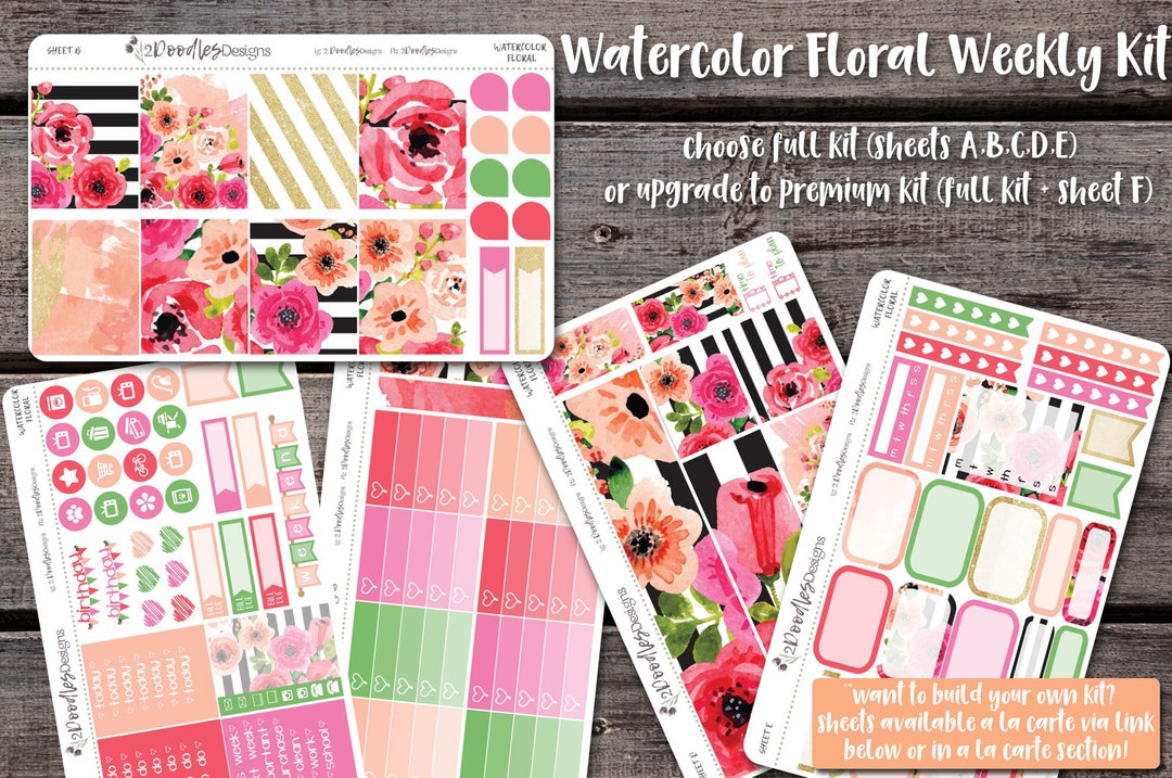 Watercolor Floral Weekly Vertical Sticker Kit Planner - Etsy