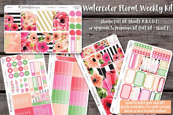 Watercolor Floral Weekly Vertical Sticker Kit Planner | Etsy