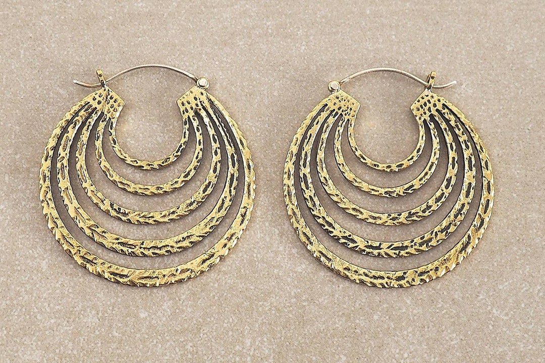 Brass Earrings - Golden - Round Shape Earrings - Geometric Earrings ...