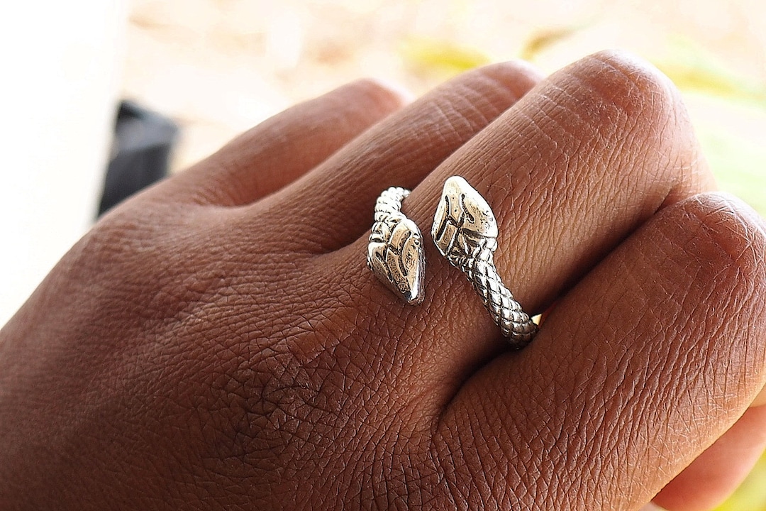 Snake Ring - Sterling Silver - Double Snake Head -unisex - Adjustable ...