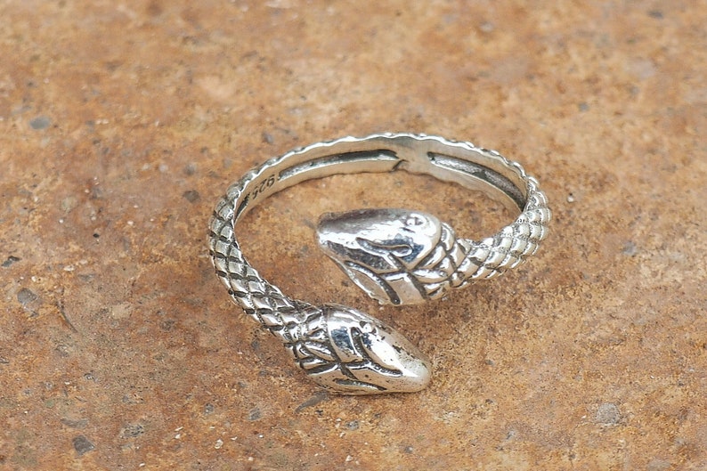 Snake Ring - Sterling Silver - Double Snake Head -unisex - Adjustable ...