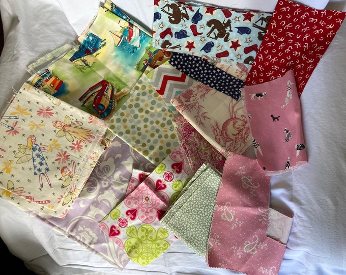 Random Cotton Print Fabric Scrap Bundle #1, Remnants, Various Sizes ...