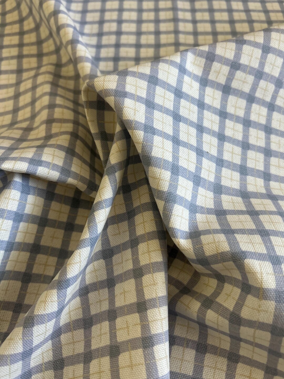 Blue and off White Check Gingham Fabric Remnant 43"w X 32"l Upholstery ...
