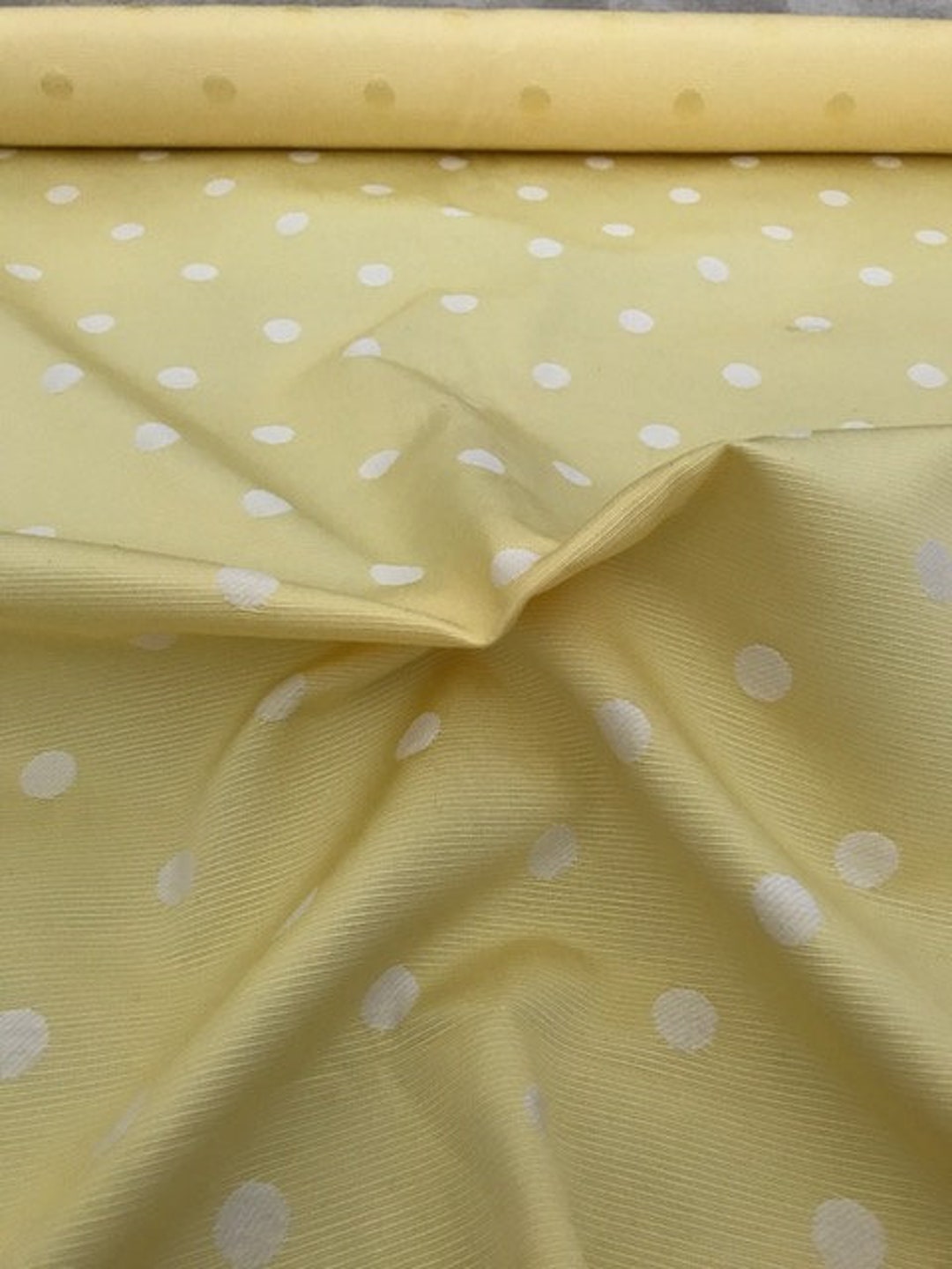 Dodgeball Yellow With White Embroidered Polka Dot Fabric Remnant, Home ...