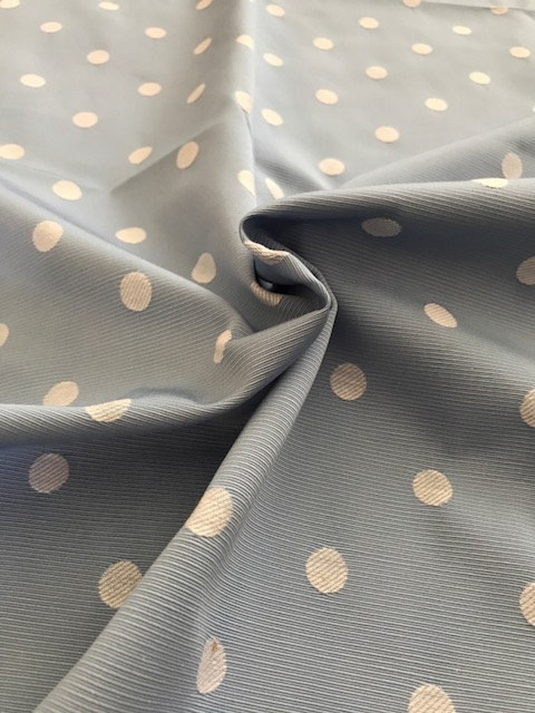 Dodgeball Faille Light Blue With White Embroidered Polka Dot Fabric ...