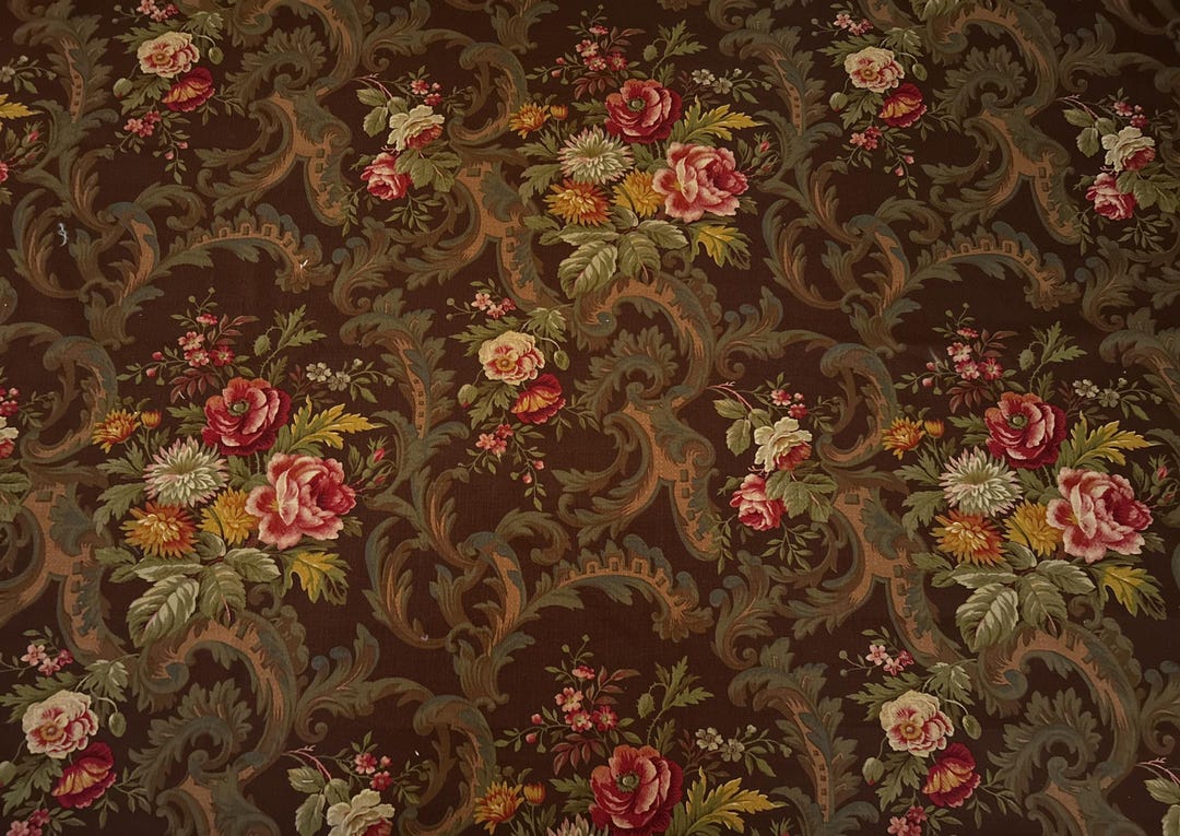 Kings Muir Brown Floral Rose Bouquet and Damask American Folk and ...