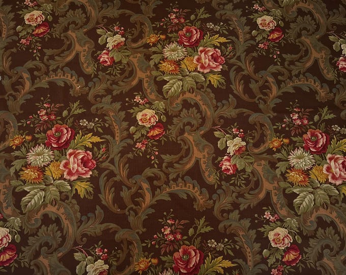 Kings Muir Brown Floral Rose Bouquet and Damask American Folk and ...