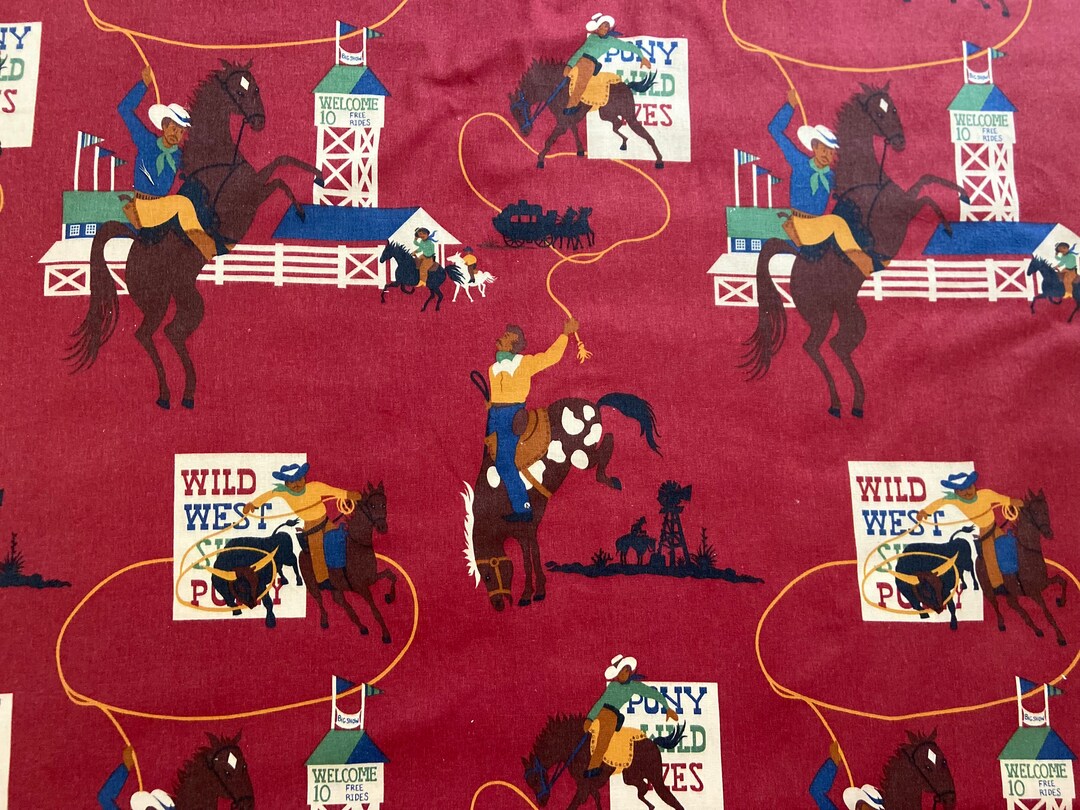 Wild West Rodeo Cowboy Print Cotton Fabric BY THE YARD - Etsy