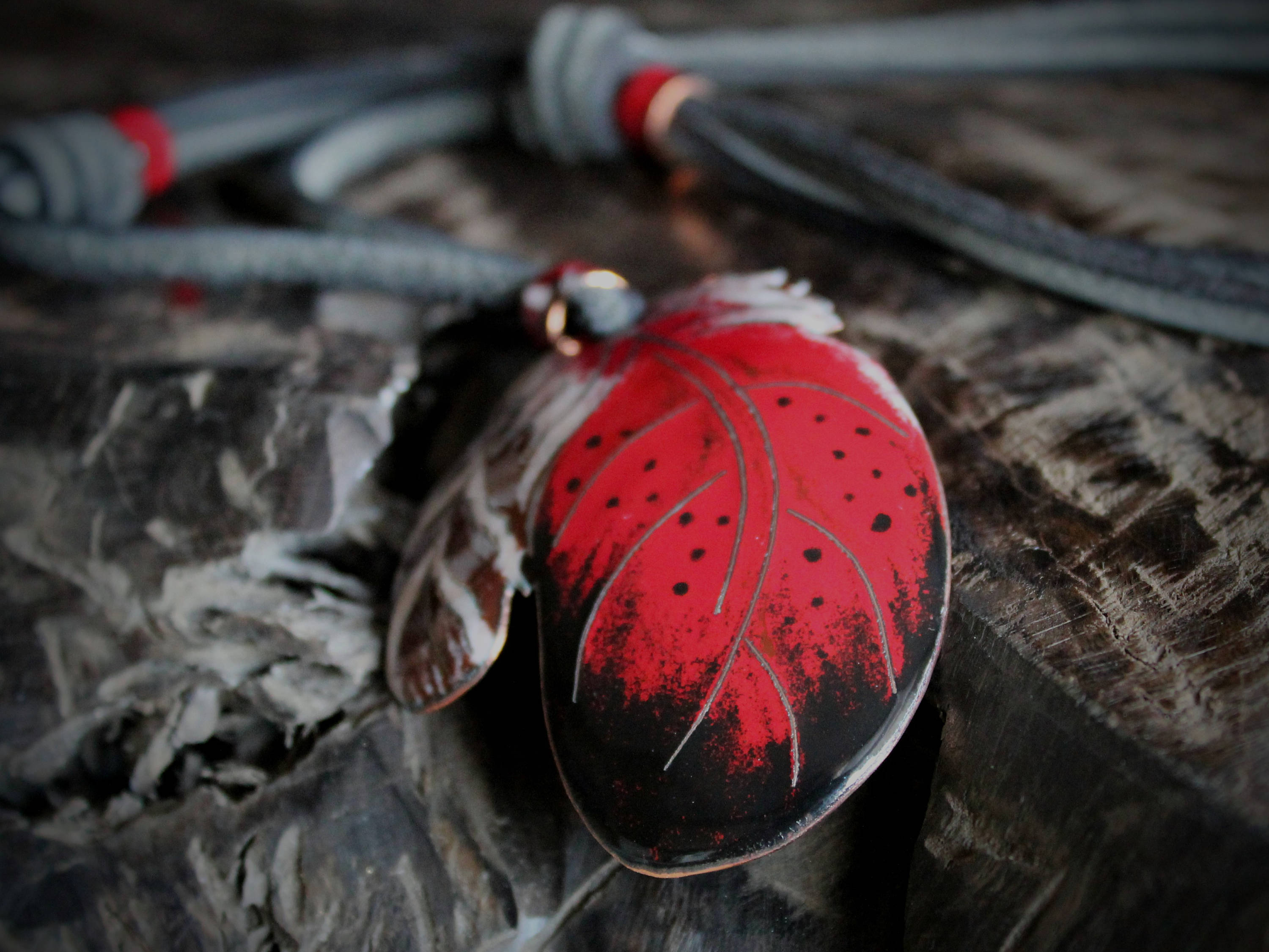 Feather Necklace/red Enamel Necklace/statement Necklace/boho | Etsy