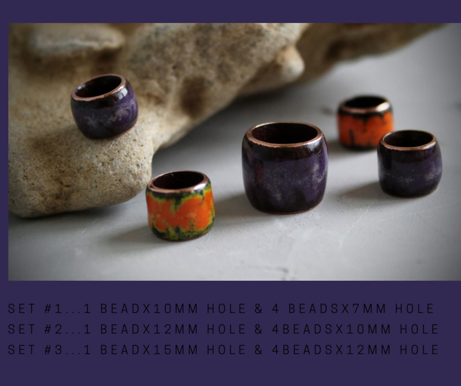 5 Dread Beads Set/7-15mm Hole/purple Glass Dreadlock | Etsy