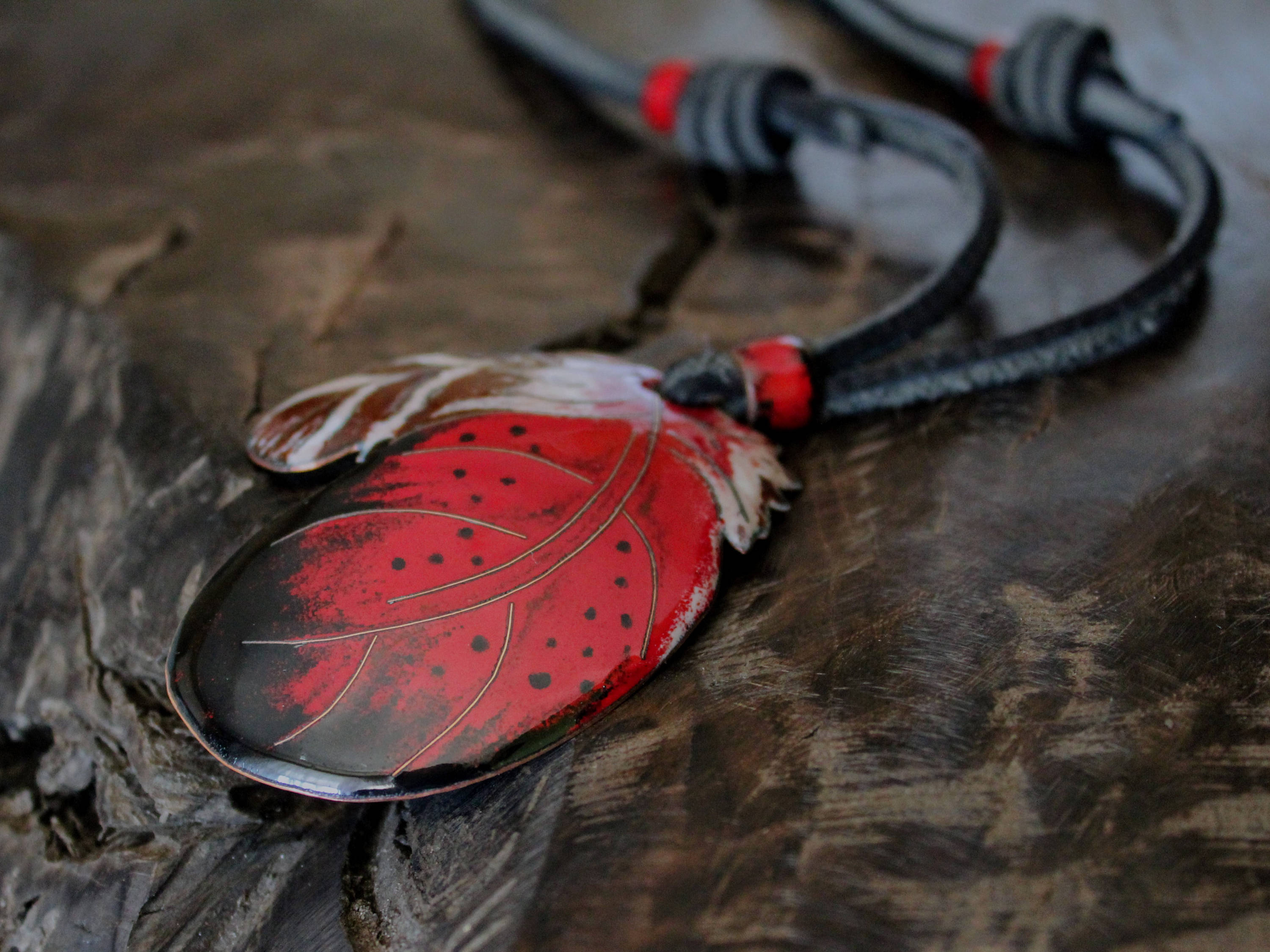 Feather Necklace/red Enamel Necklace/statement Necklace/boho | Etsy