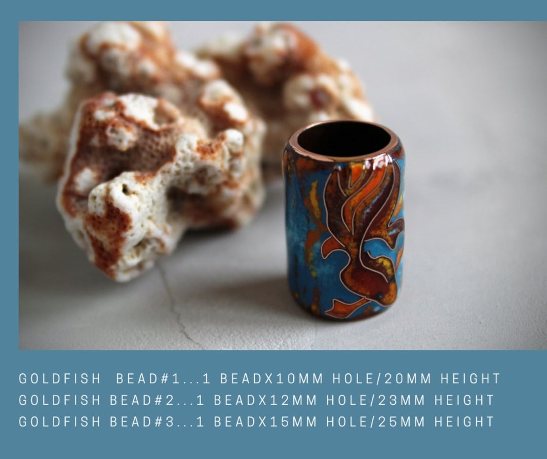Goldfish Dreadlock Bead: Handmade Copper and Vitreous Enamel Large-hole ...