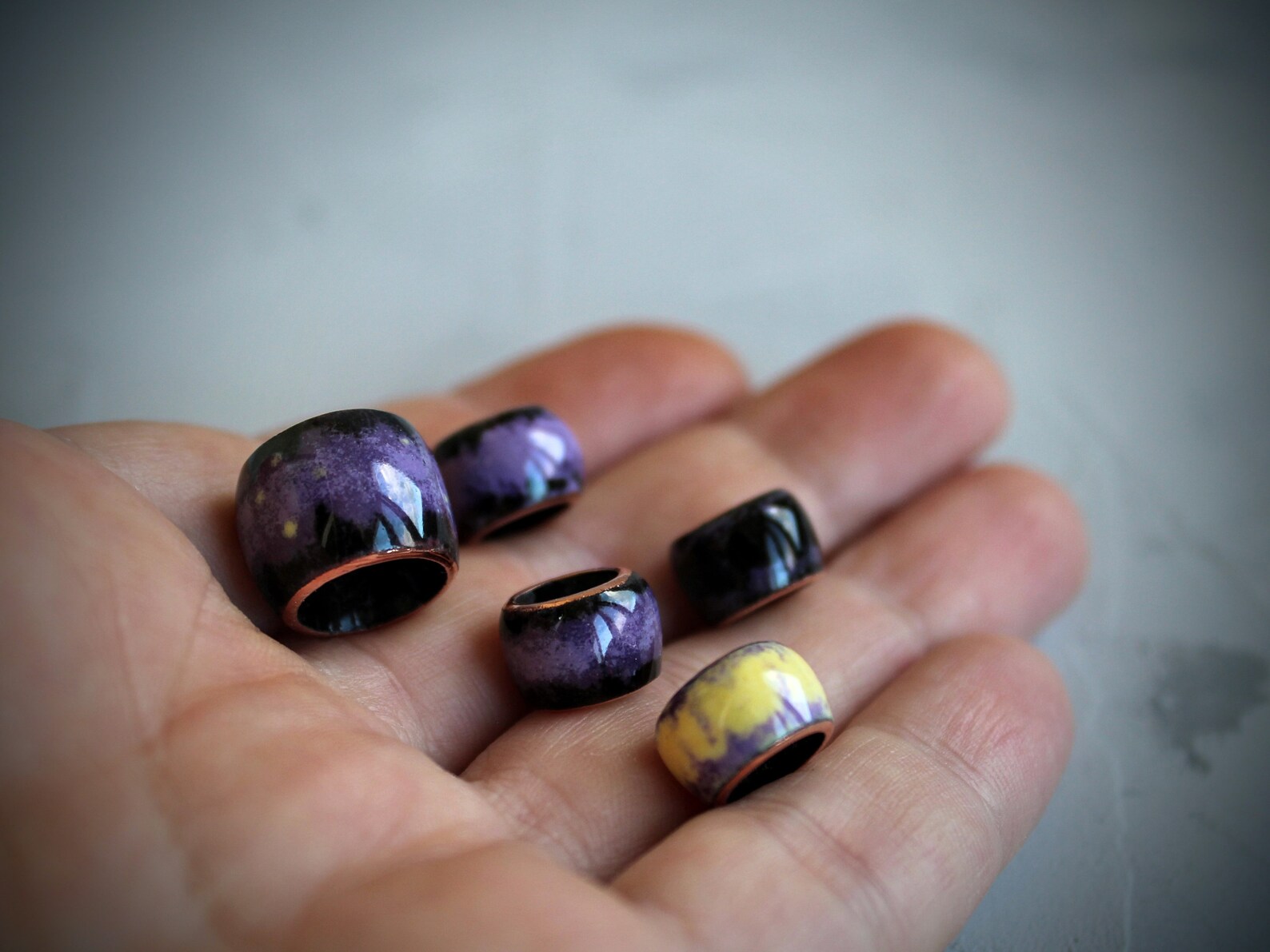 5 Dread Beads Set/7-15mm Hole/purple Glass Dreadlock | Etsy