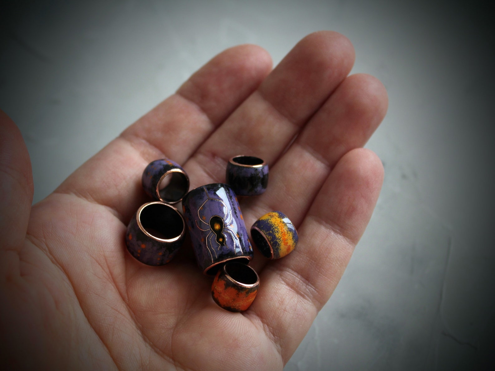 Spider Dread Beads Set: Handmade Copper and Vitreous Enamel Large-hole ...
