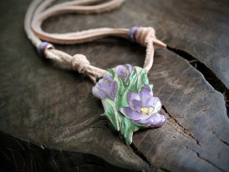 Spring Crocus Flowers Necklace: Handmade Copper & Purple Vitreous ...