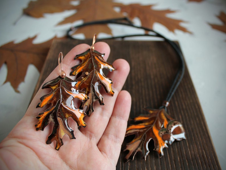Woodland Necklace/rustic Oak Leaf Necklace Earrings/acorn - Etsy