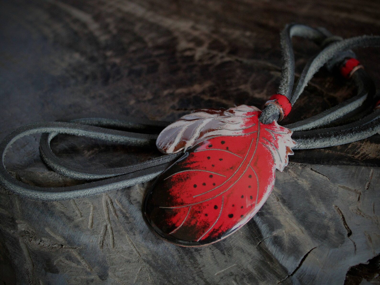 Feather Necklace/red Enamel Necklace/statement Necklace/boho - Etsy