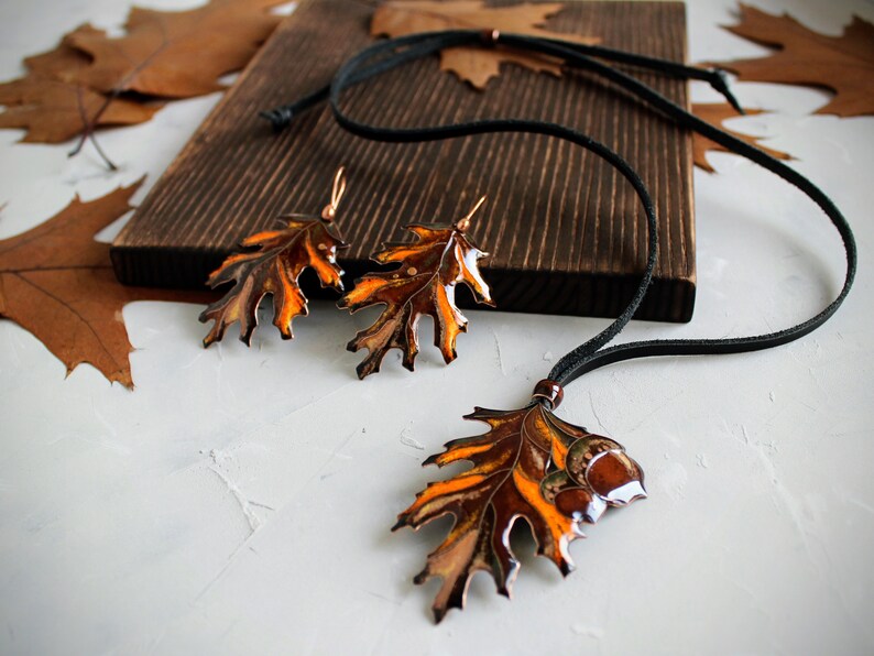 Woodland Necklace/rustic Oak Leaf Necklace Earrings/acorn - Etsy