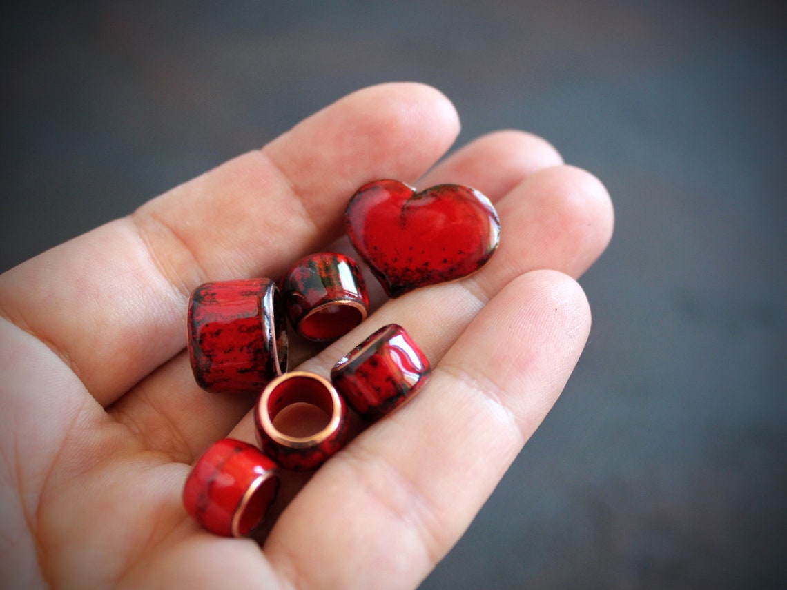 Red Heart Dread Beads Set/7-15mm Hole/gift for | Etsy