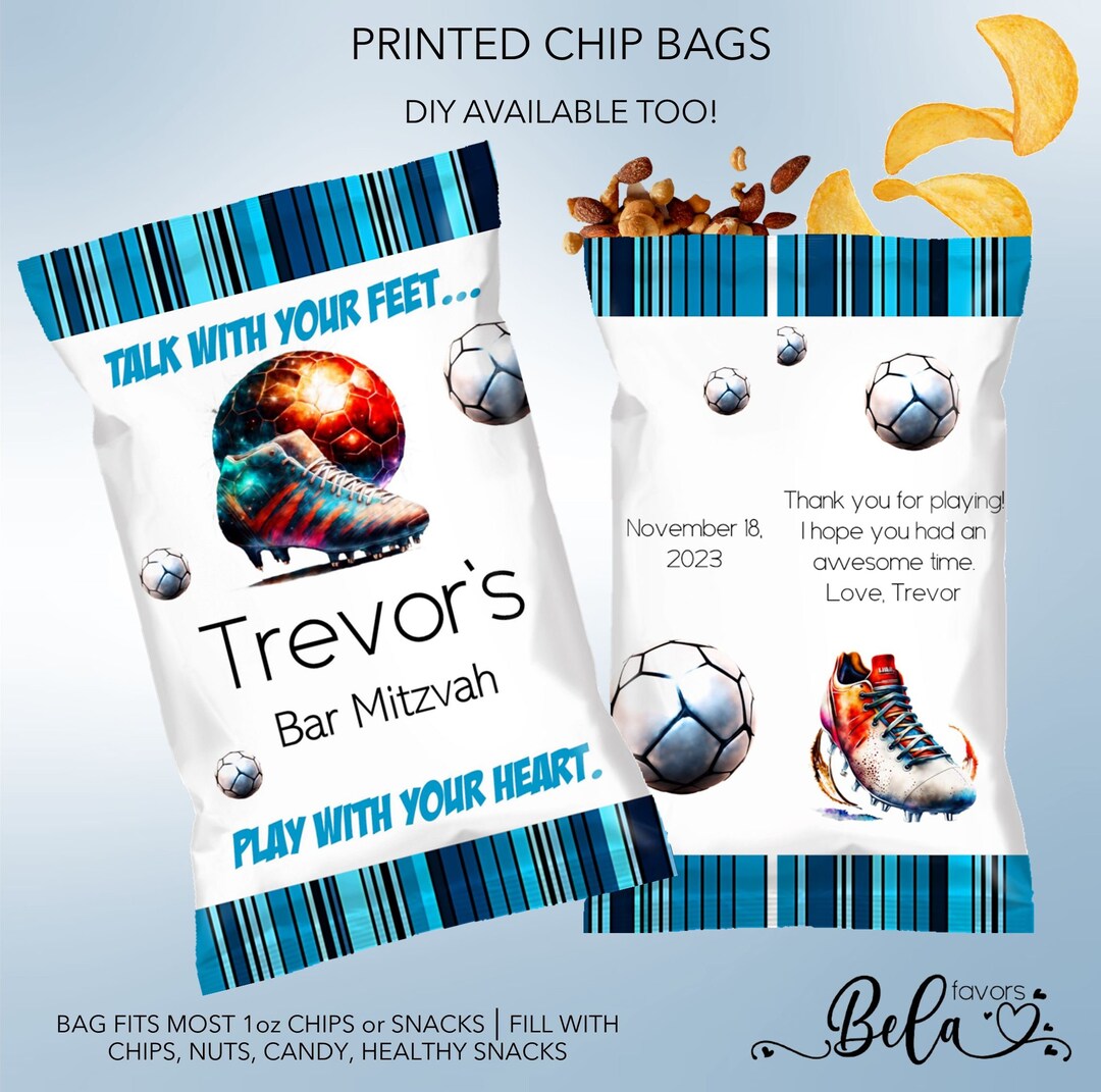 Soccer Football Sports Theme Bar Mitzvah Party Favors Personalized Chip ...