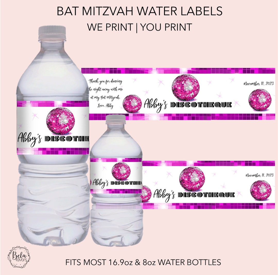 Discotheque Disco Bat Mitzvah Party Favors | Custom Personalized Water ...