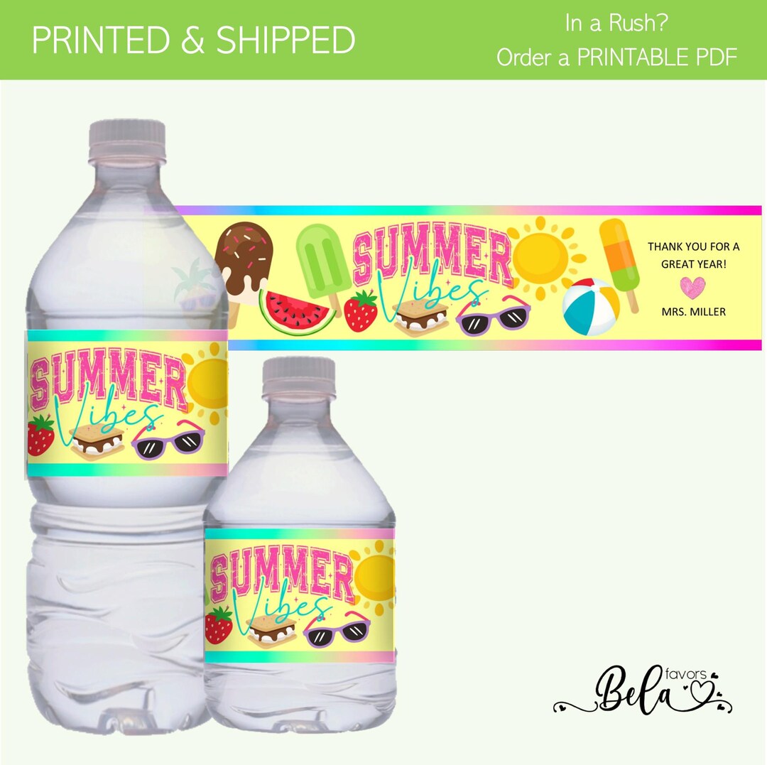 Summer Vibes Water Labels: Last Day School Stickers Set of 10 (PDF or ...