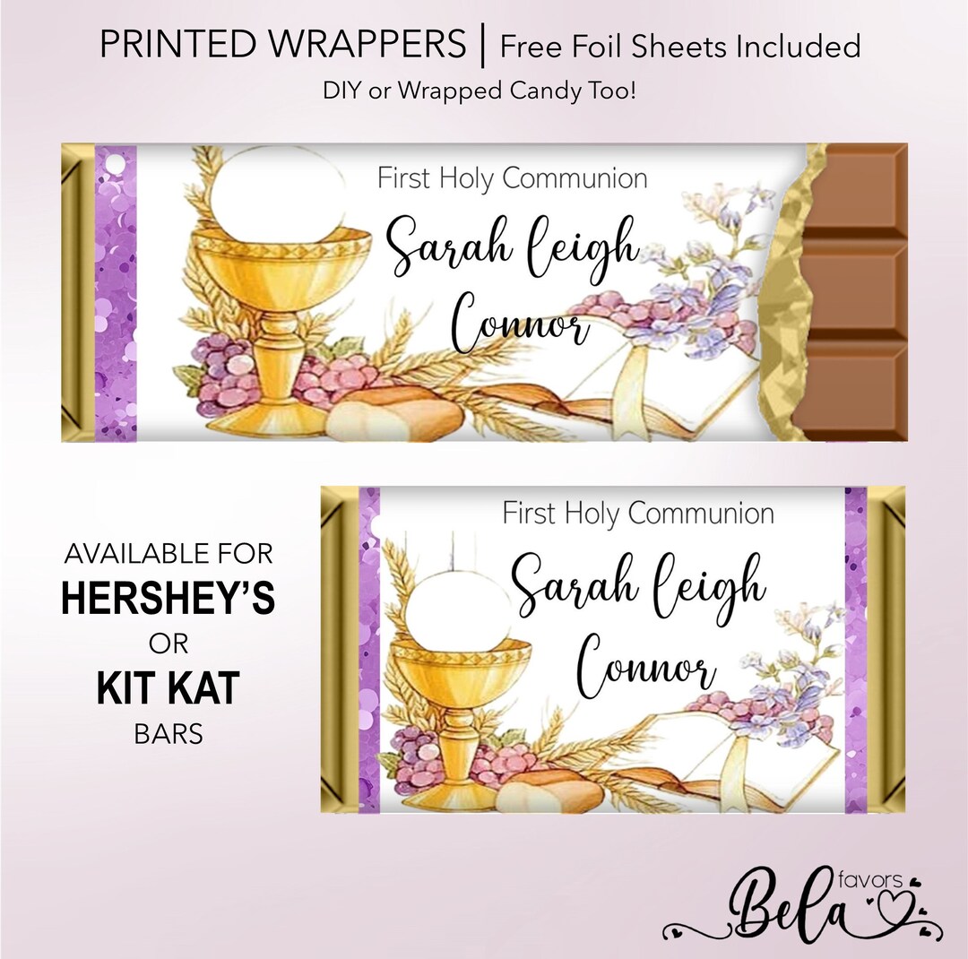 Printed or DIY Personalized First Holy Communion Favors Purple Chalice ...