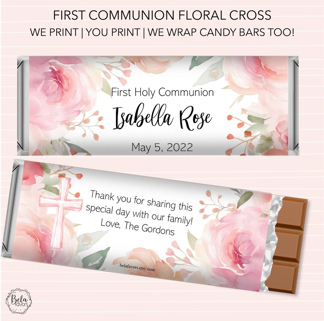Pink Peaach Floral First Holy Communion Favors Custom Personalized ...