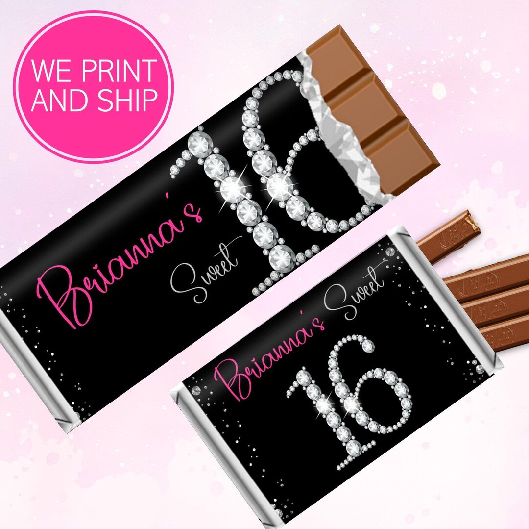 Bling! Pink and Black Sweet 16 Candy Bar Wrappers | Sweet Sixteen ...