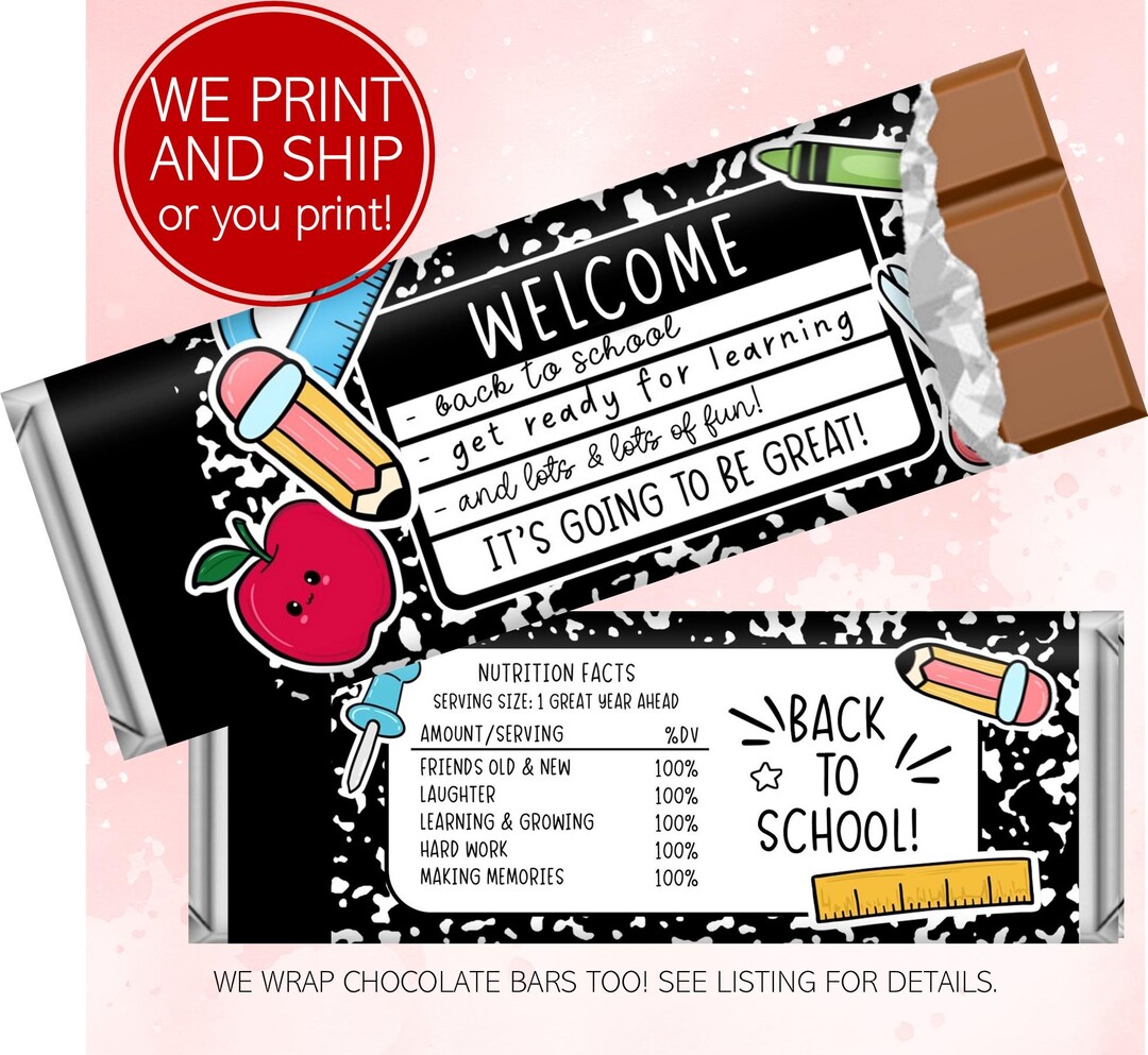 First Day of School Candy Bar Wrappers: Textbook Design (PDF or Printed ...