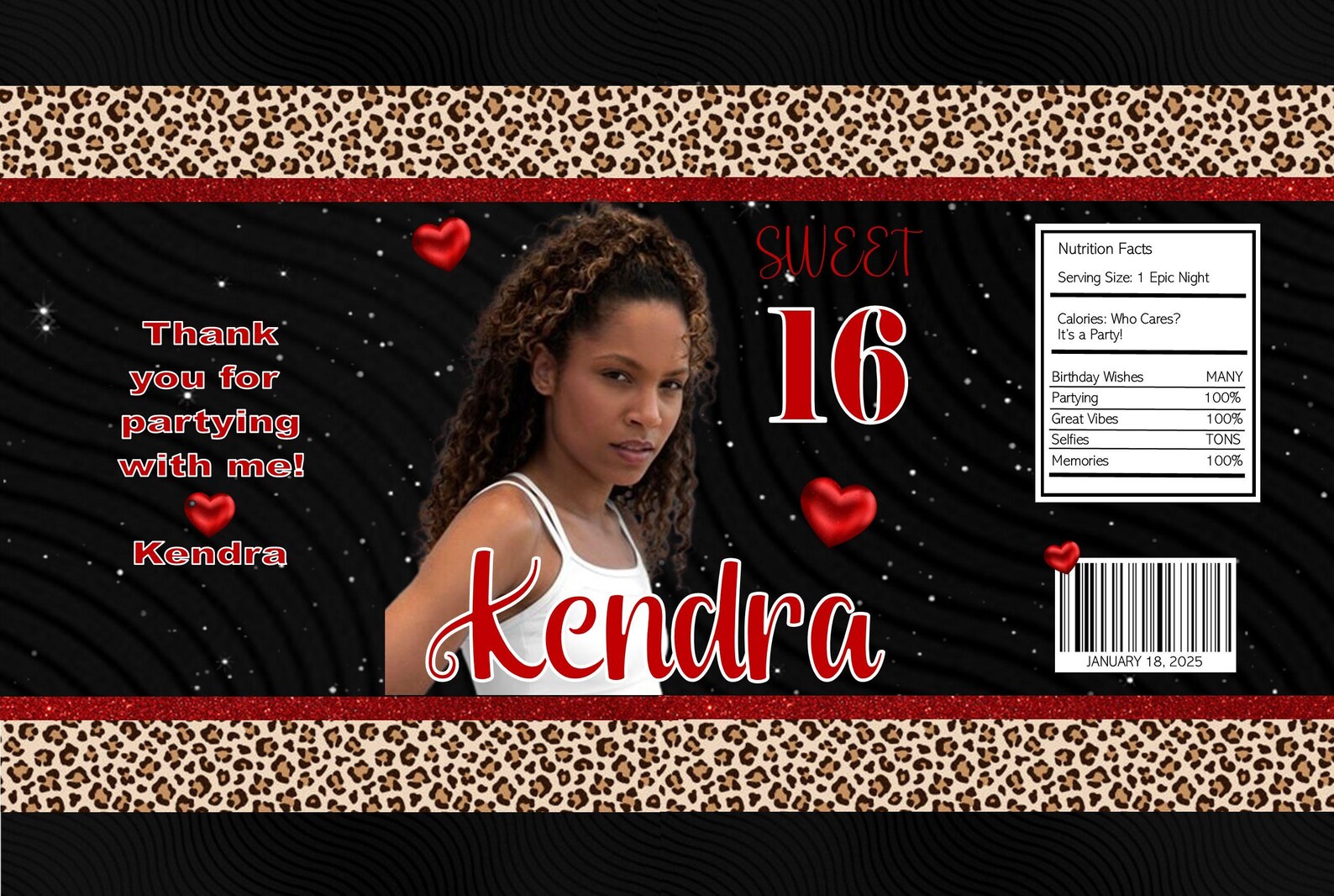 Leopard Print Sweet 16 Chip Bag: Custom Birthday Party Favor (PDF or ...