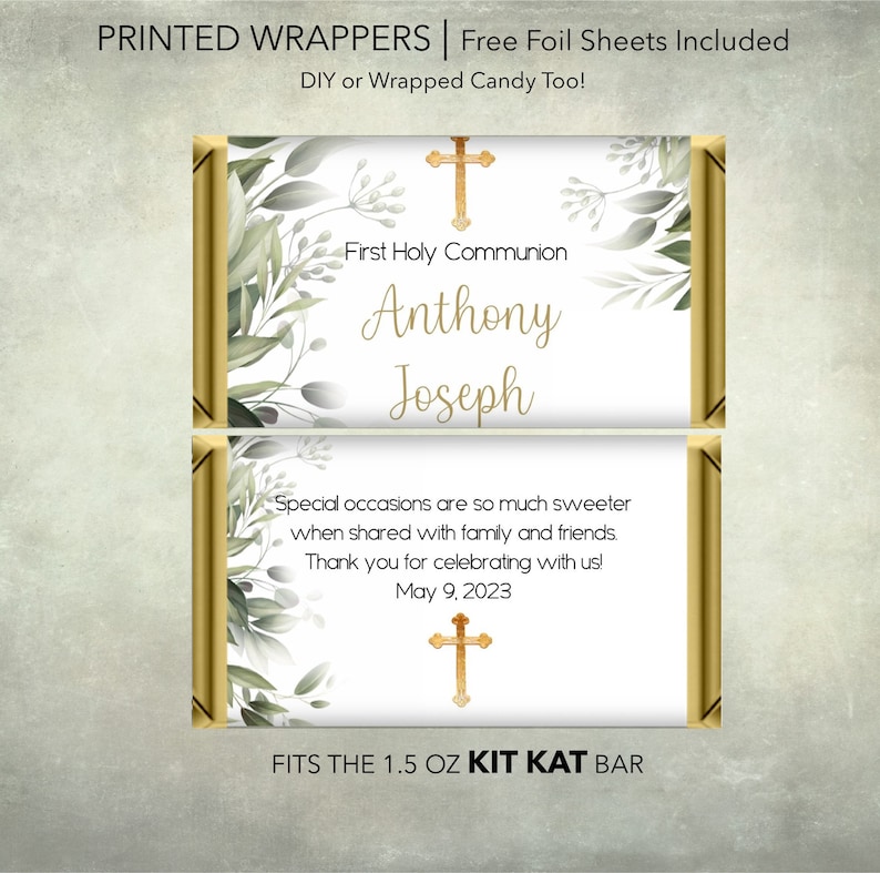 Printed Personalized First Communion Candy Wrappers: Boho Chocolate ...