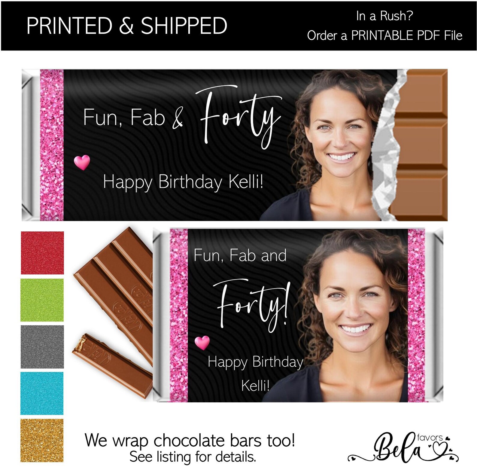 Fun, Fab & Forty! 40th Women's Birthday Candy Bar Wrapper | Any Age ...
