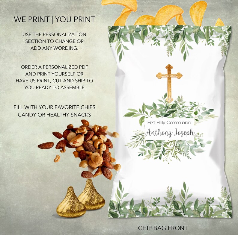 Printed or DIY First Holy Communion Custom Chip Bags Girl's or Boy's ...