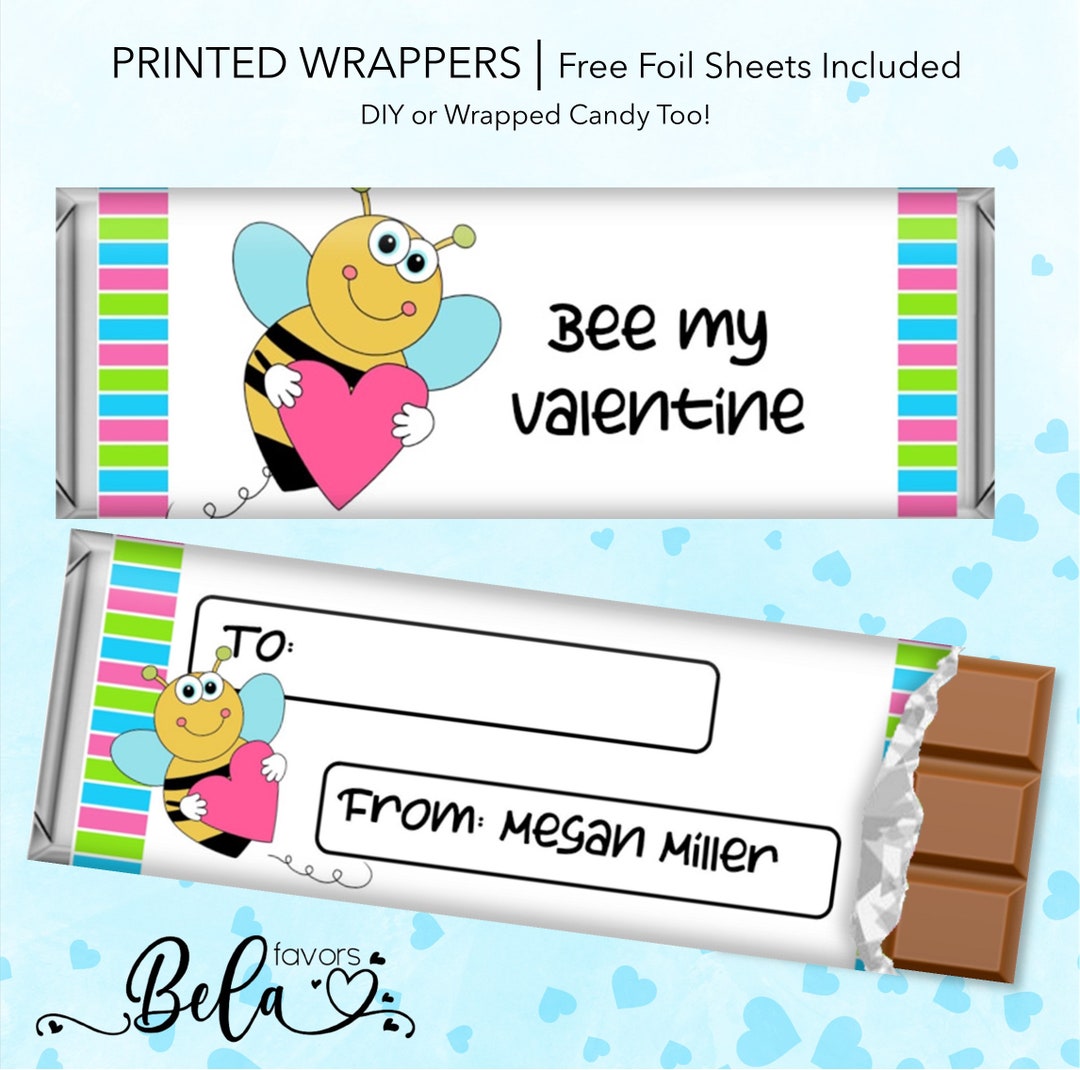 DIY or PRINTED Valentine's Day Bee Mine Candy Bar Wrappers School Class ...